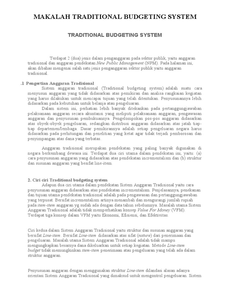 TRADITIONAL BUDGETING SYSTEM World | PDF | Bisnis