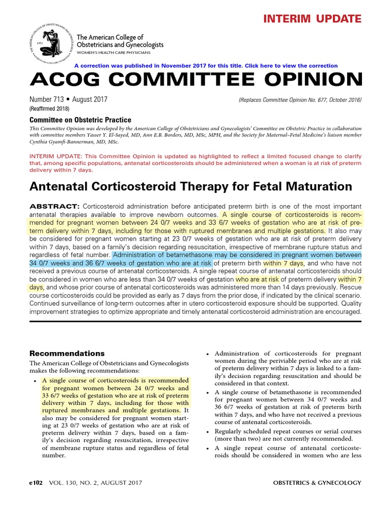 ACOG Fetal Maturity Guidelines PDF | Download Free PDF | Preterm Birth ...