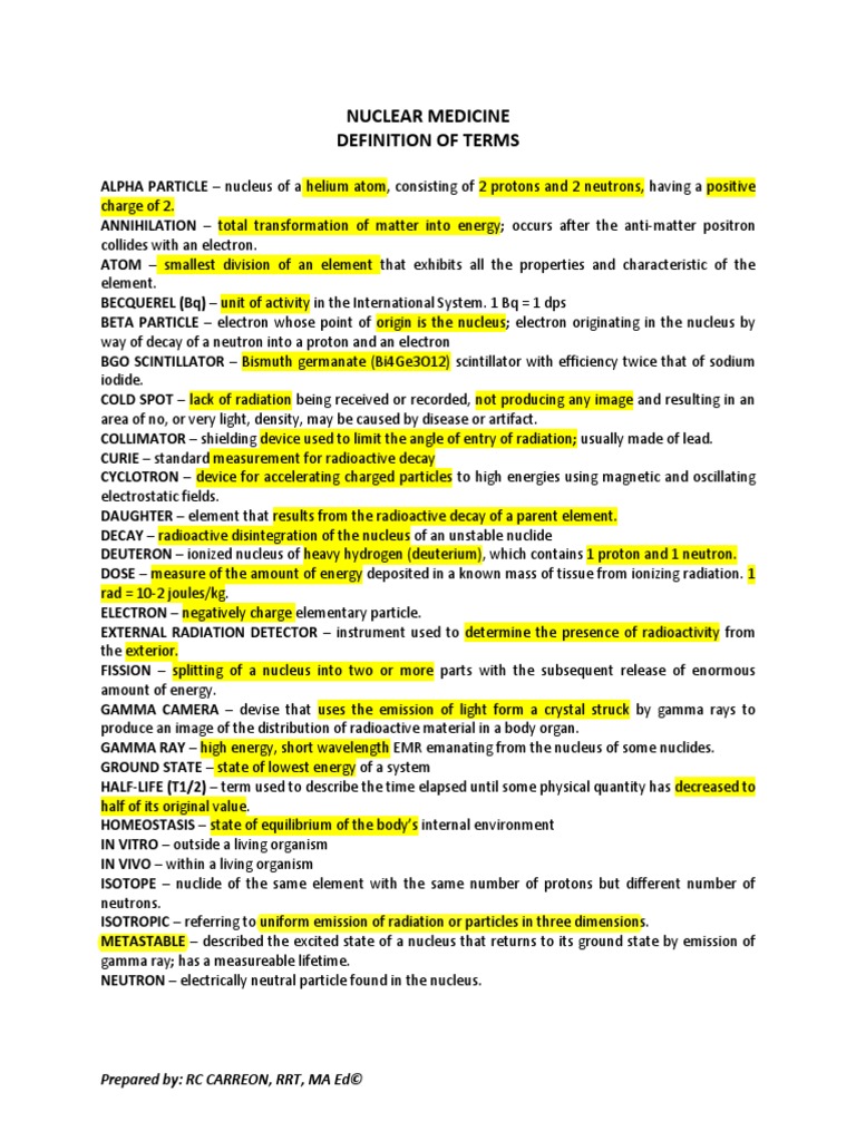 Nuclear Medicine Glossary | PDF | Radioactive Decay | Gamma Ray