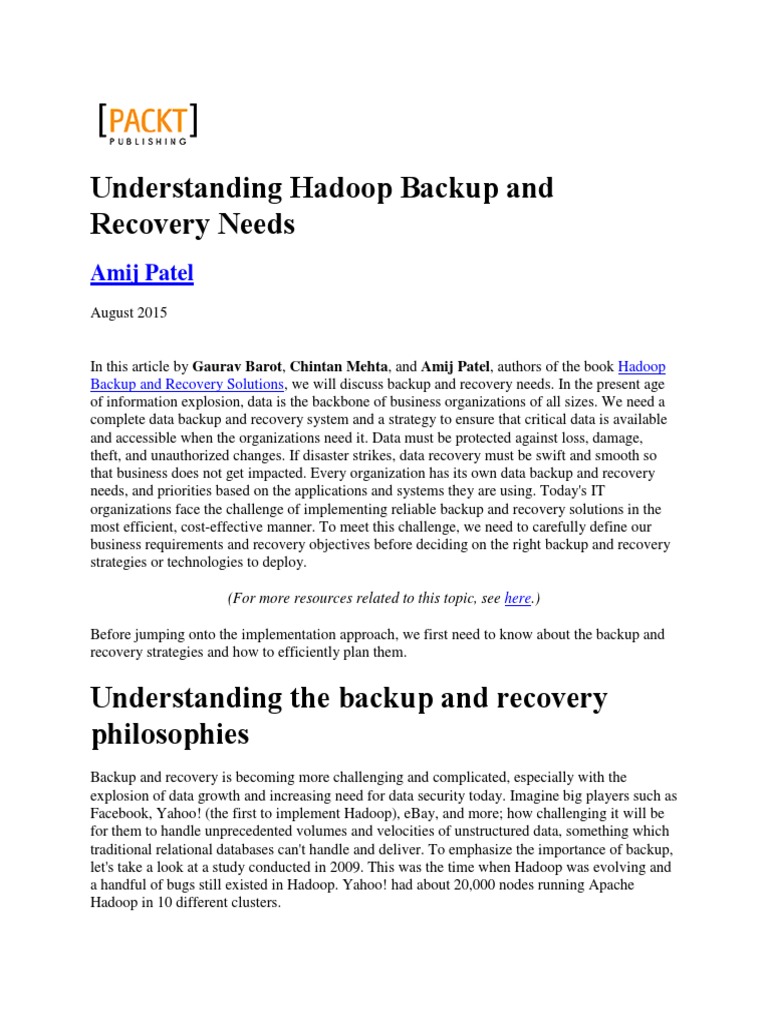 Hadoop Backup and Recovery Strategies | PDF | Apache Hadoop | Replication (Computing)