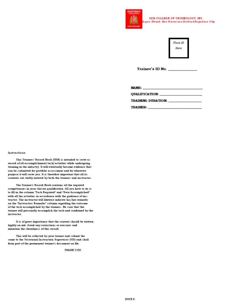 Trainee's Record Book (TRB) | PDF | Competence (Human Resources) | Cakes