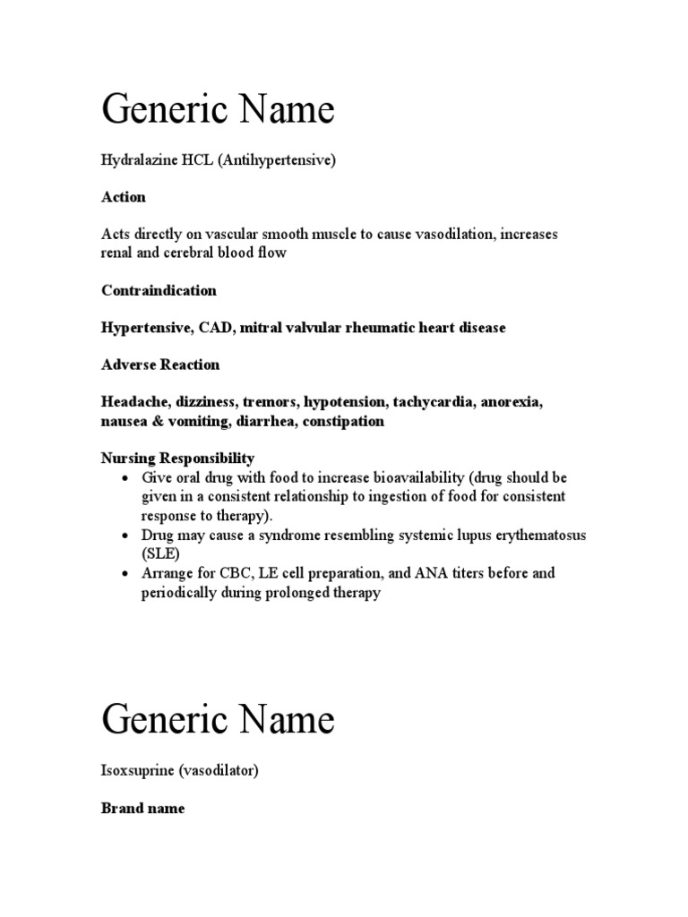 Generic Name | PDF | Nausea | Pharmacology