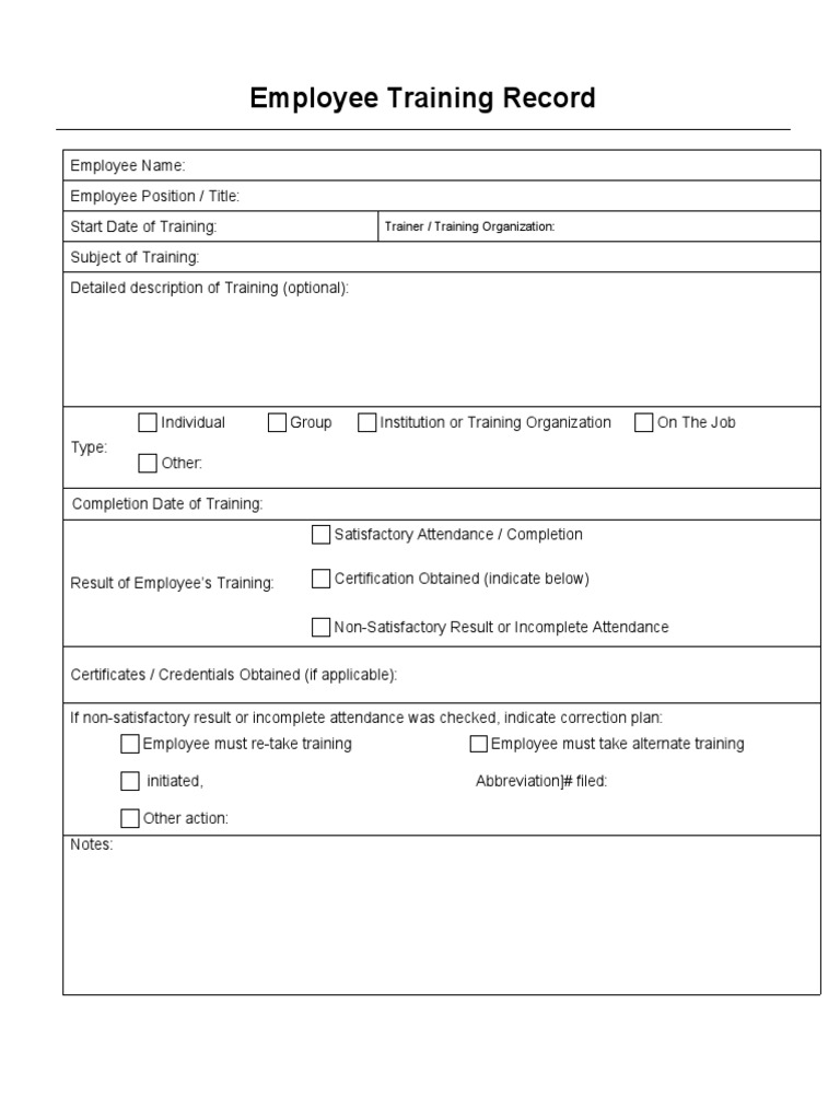 Form - Employee Training Record | PDF | Career & Growth | Finance ...