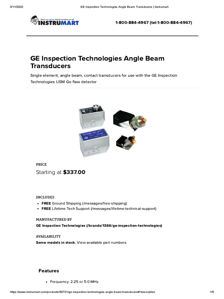 GE Inspection Technologies Angle Beam Transducers - Instrumart | PDF | Bandwidth (Signal ...