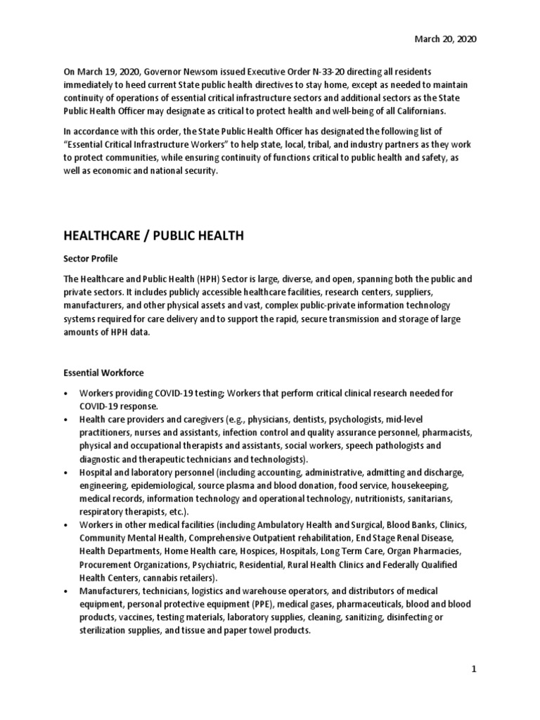 Federal COVID-19 Essential Critical Infrastructure Workers | PDF ...