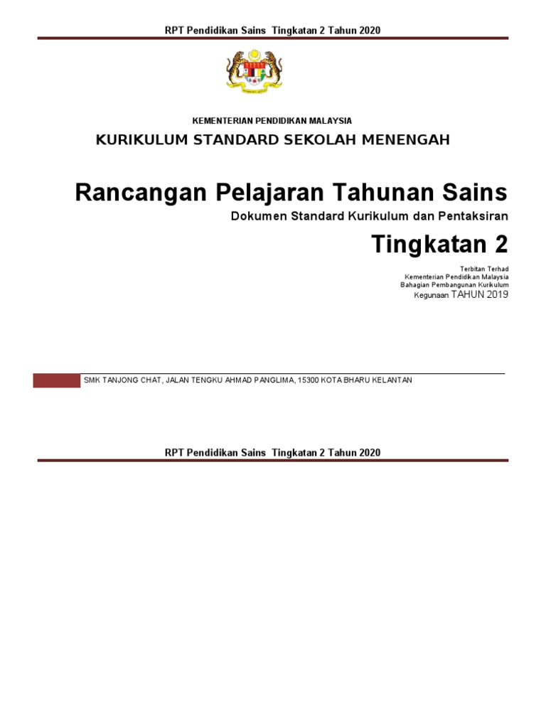 Muka Depan RPT Sains | PDF