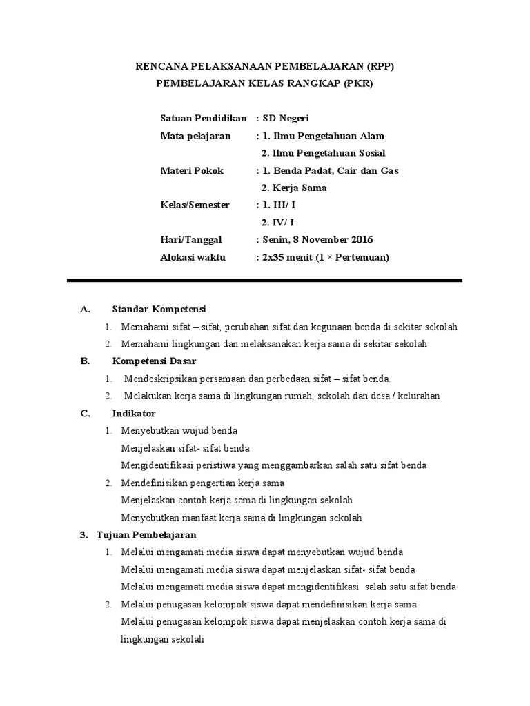 Contoh RPP Pembelajaran Kelas Rangkap 221 | PDF