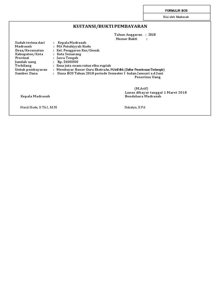 9.kwitansi Khusus Honor Guru Dan Ekstra | PDF