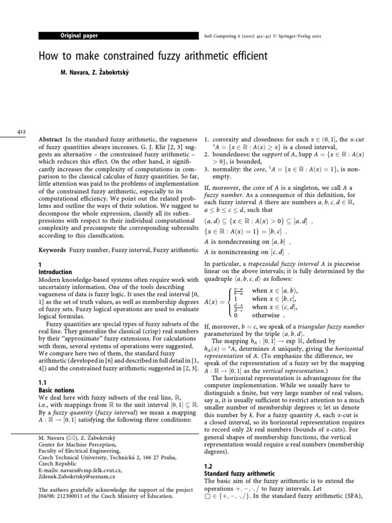 How To Make Constrained Fuzzy Arithmetic Efficient: Original Paper | PDF | Fuzzy Logic ...