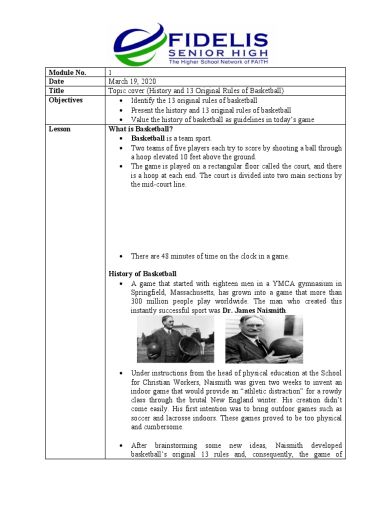 History and 13 Original Rules of Basketball | PDF | Competitive Games ...