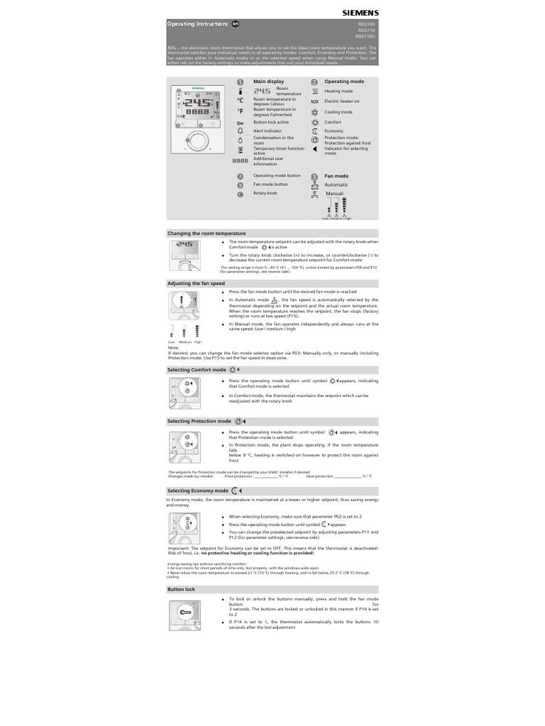 RDG100-110 Operating Instructions | PDF | Thermostat | Engineering ...