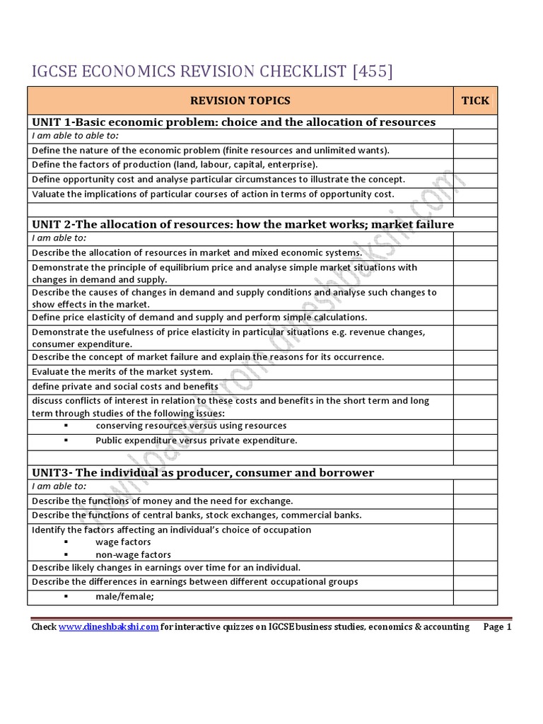 Igcse Economics Revision Checklist PDF | PDF | Gross Domestic Product ...