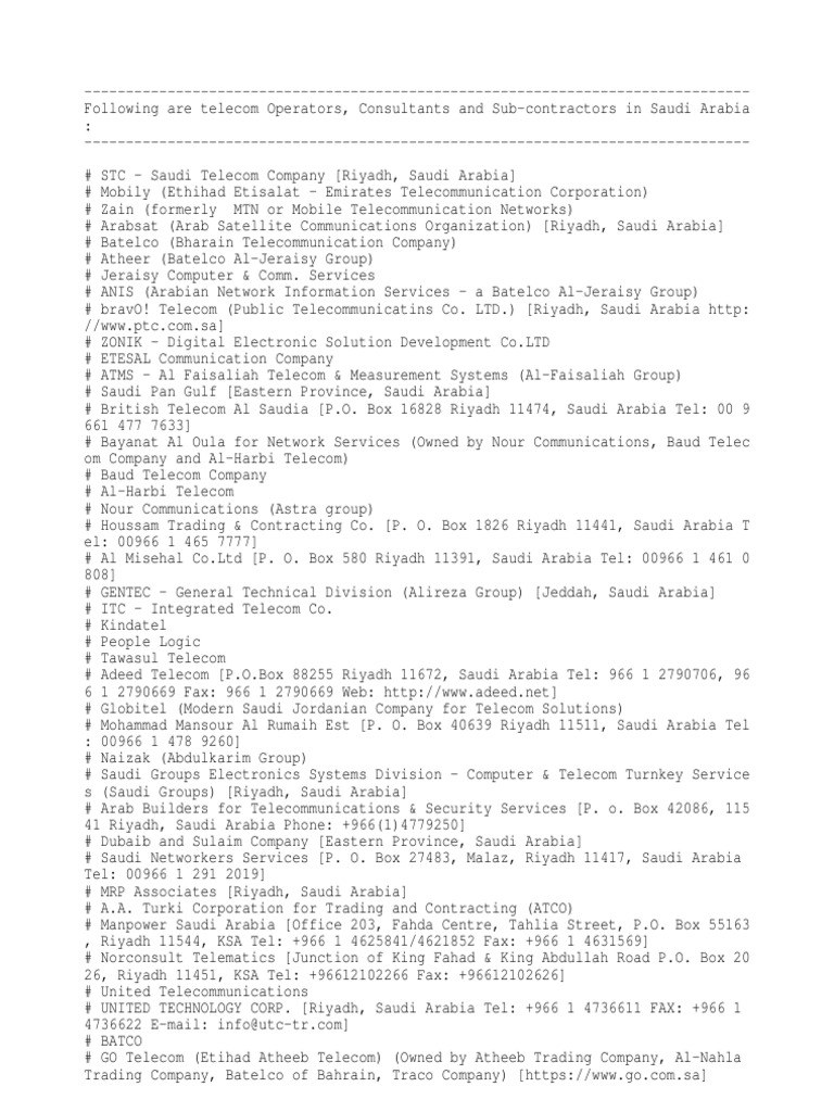 List of Telecom Companies in Saudi Arabia | PDF | Riyadh ...