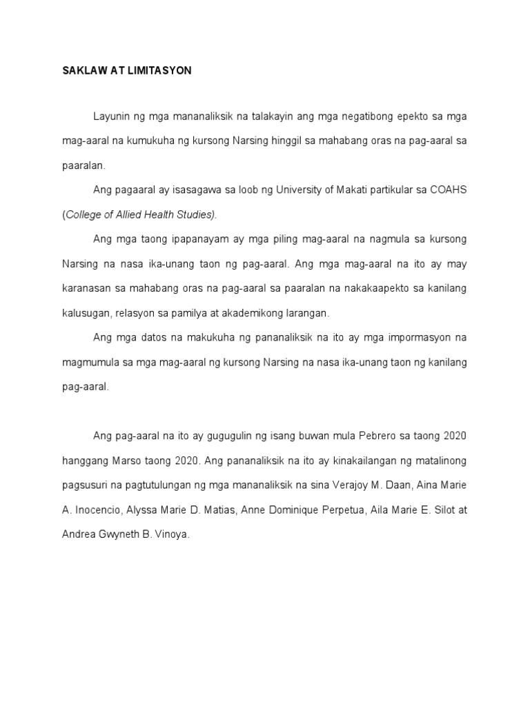 Saklaw at Limitasyon | PDF