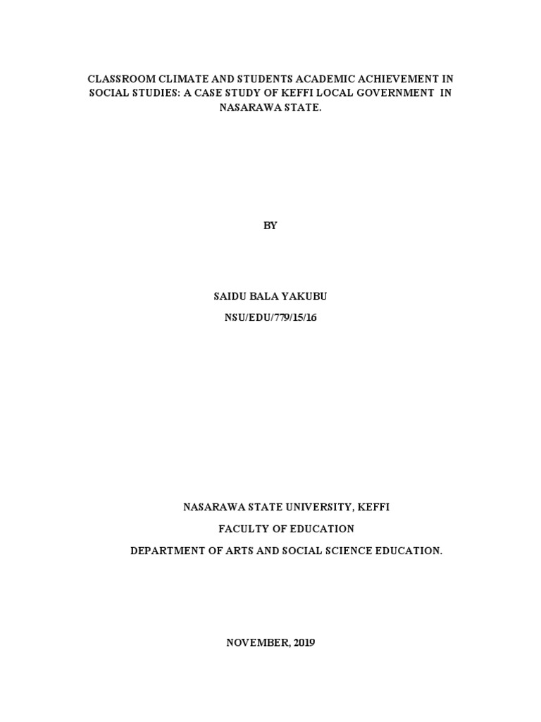 Bala Shabu - Classroom ClimateCLASSROOM CLIMATE AND STUDENTS ACADEMIC ACHIEVEMENT IN SOCIAL ...