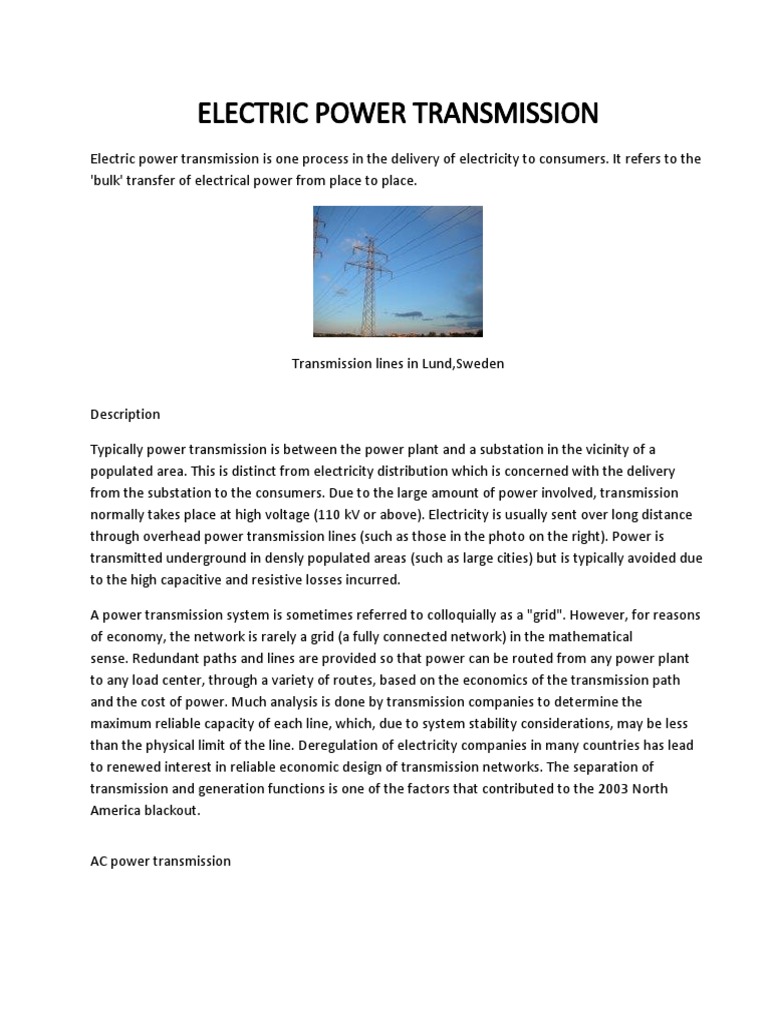 Electric Power Transmission Overview | PDF | Electric Power ...