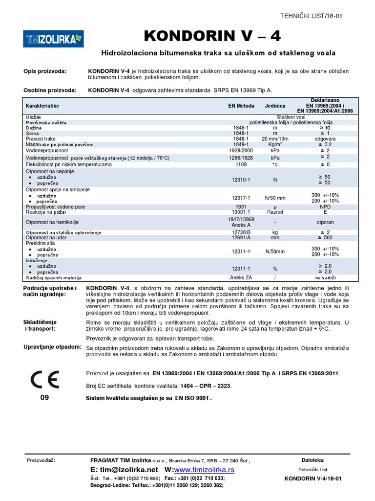 KONDORIN V-4 (Tehnički List) PDF | PDF