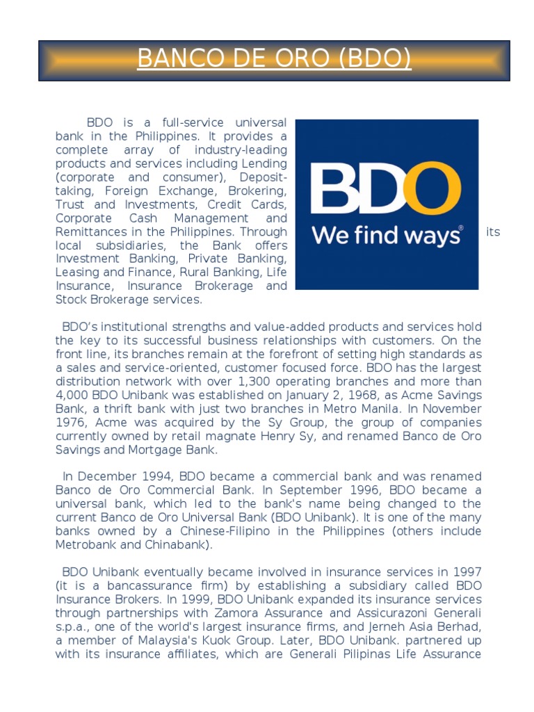 BDO Background | PDF | Service Industries | Financial Services