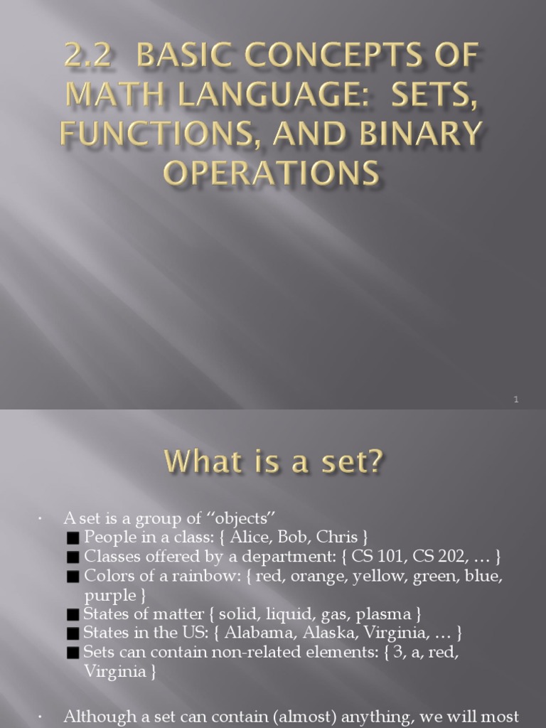 2.2 Basic Concepts of Math Language - Sets, Functions, and Binary Operations PDF | PDF | Algebra ...