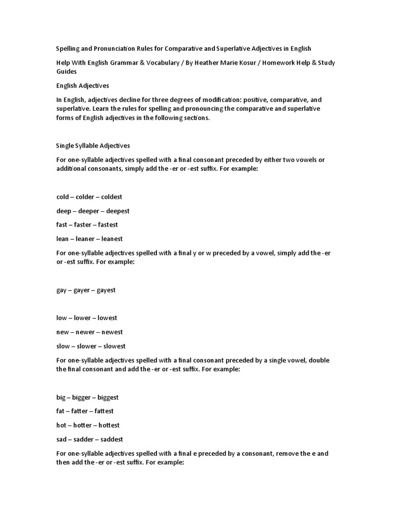 Comparative and Superlative Rules | PDF | Adjective | Philology