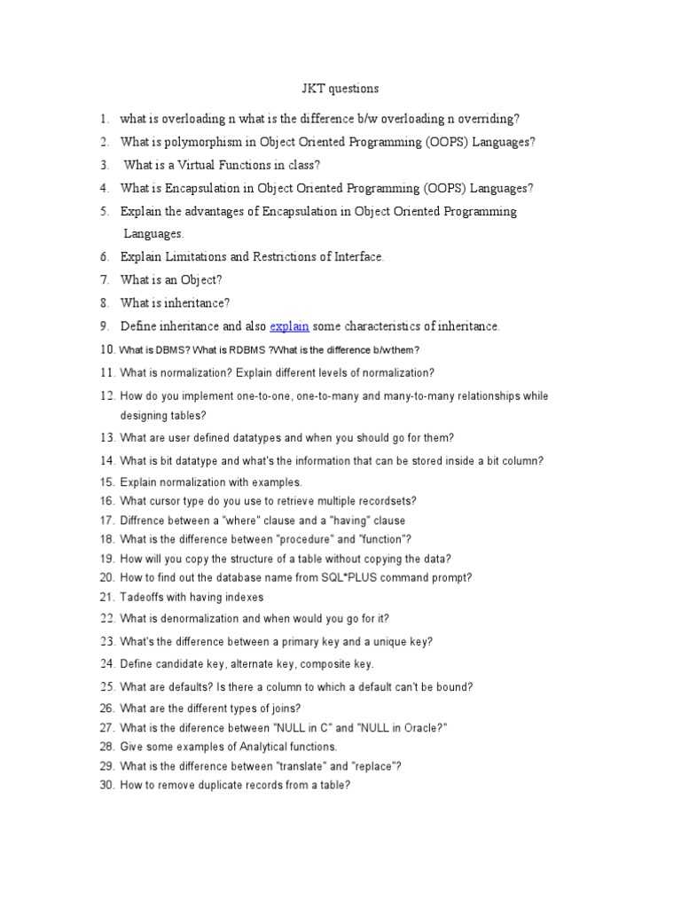 JKT Questions | PDF | Databases | Object Oriented Programming
