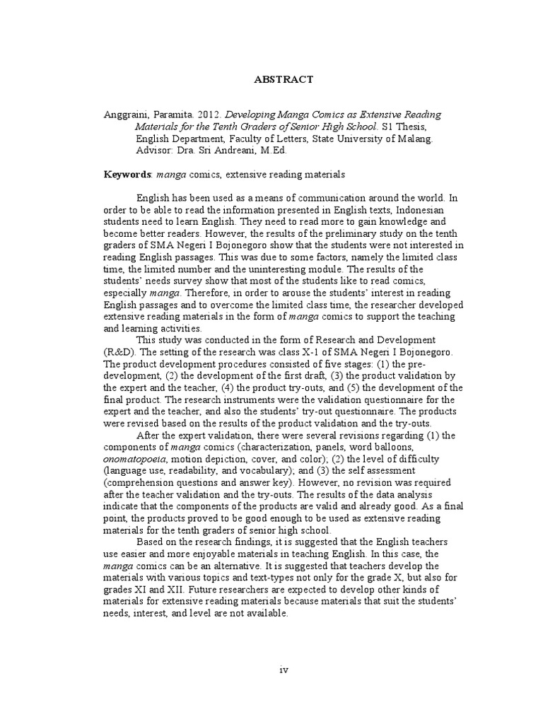 ABSTRACT Developing Manga Comics As Extensive Reading Materials For ...