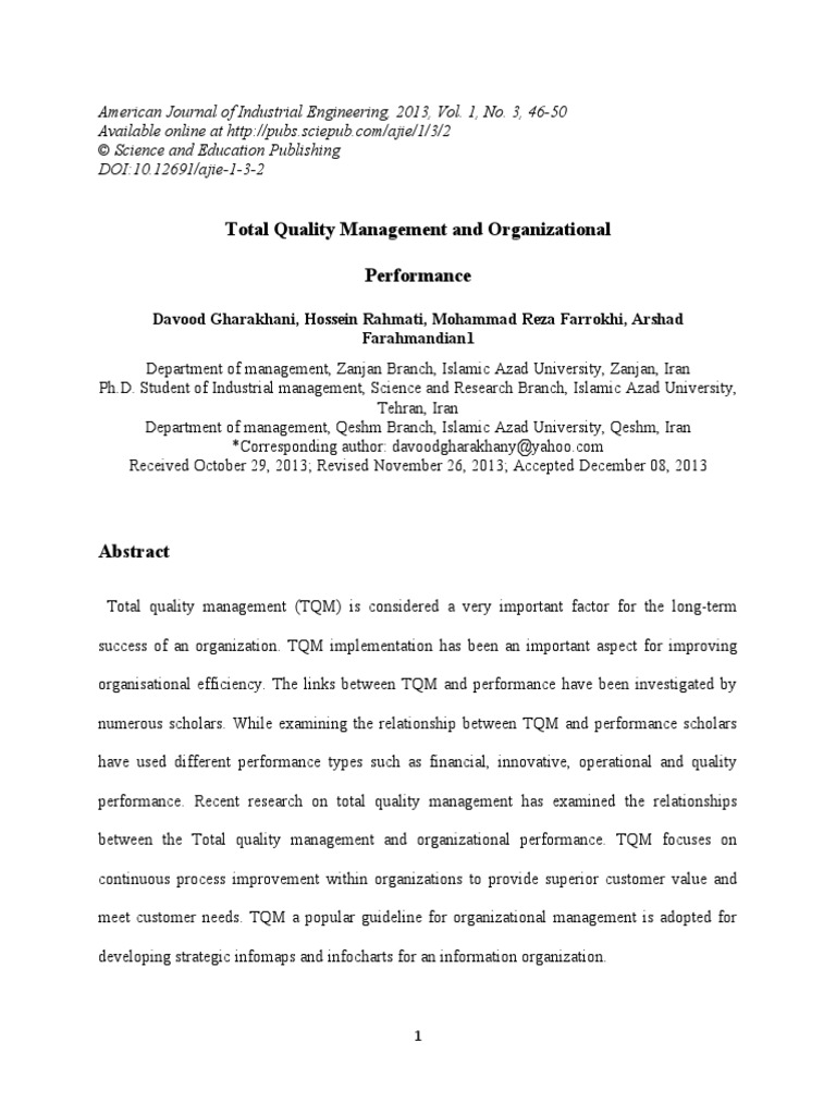 Total Quality Management - Journal | PDF | Quality Management | Quality ...