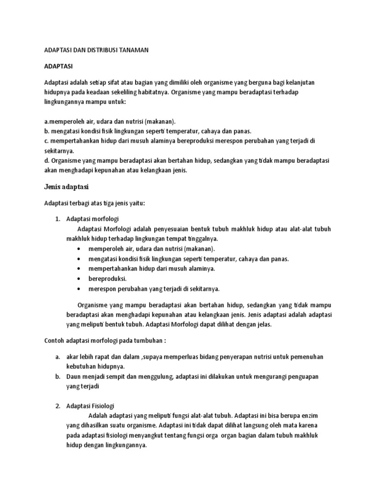 Adaptasi Dan Distribusi Tanaman | PDF