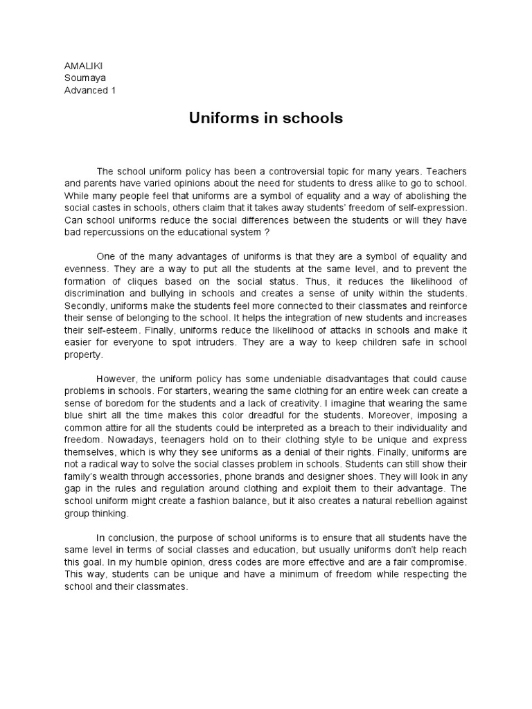 Uniform Essay | PDF | Clothing | Social Institutions