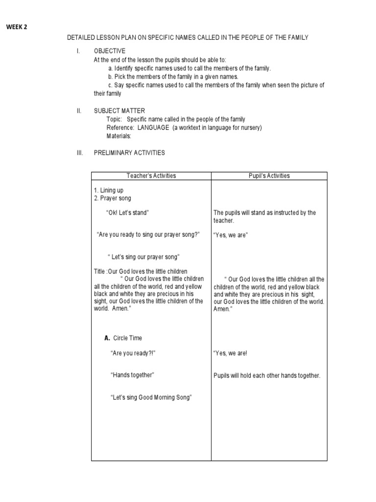 Detailed Lesson Plan On Family | PDF | Lesson Plan