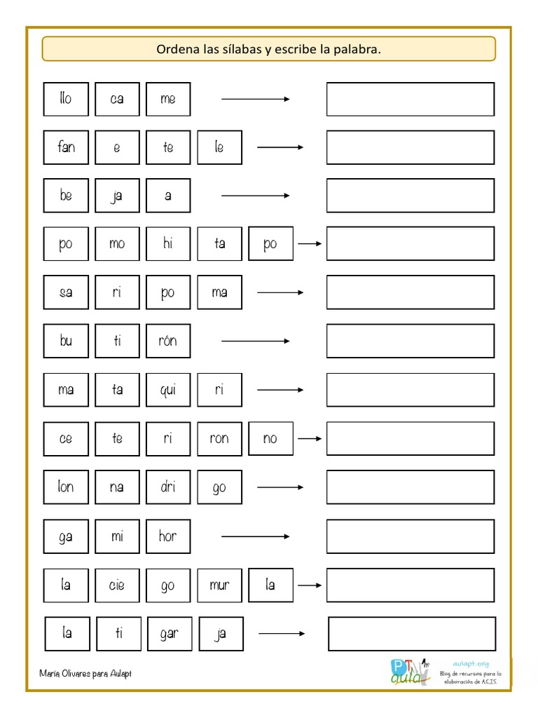 Ordenar Silabas Animales | PDF