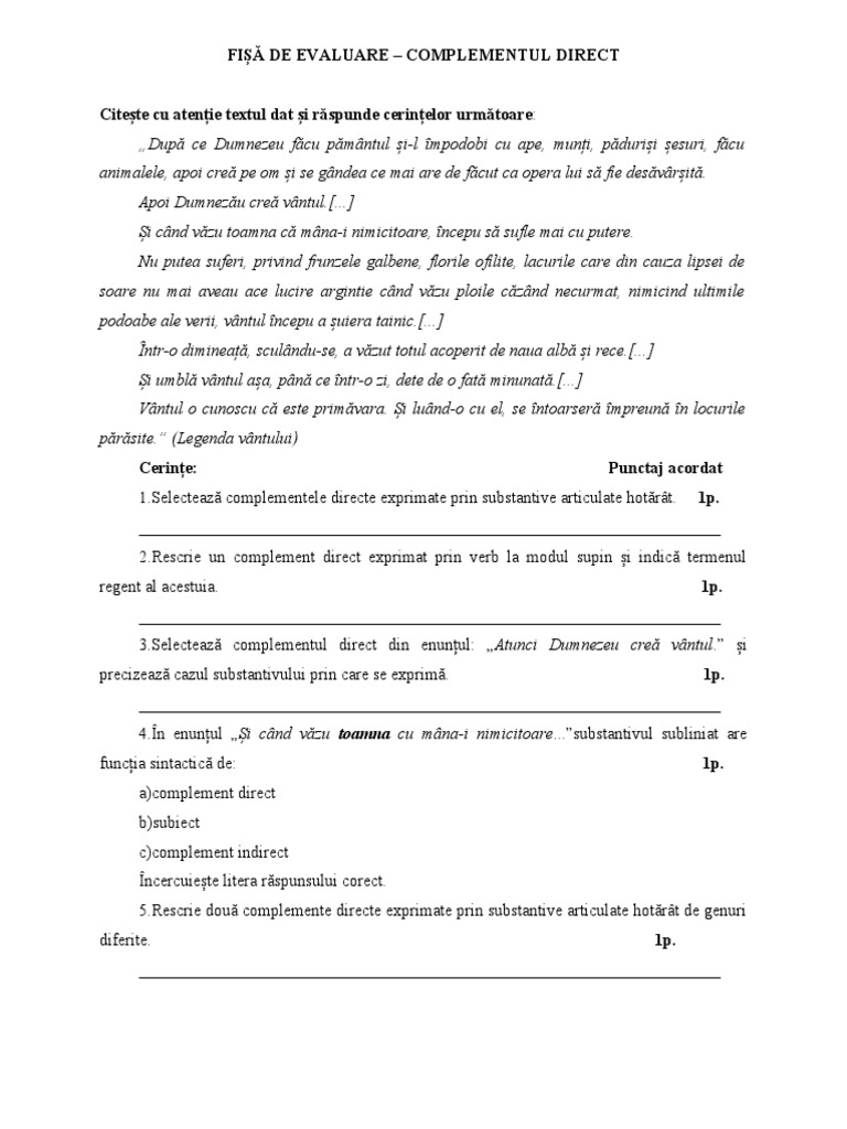 Fisa de Evaluare Complementul Direct | PDF