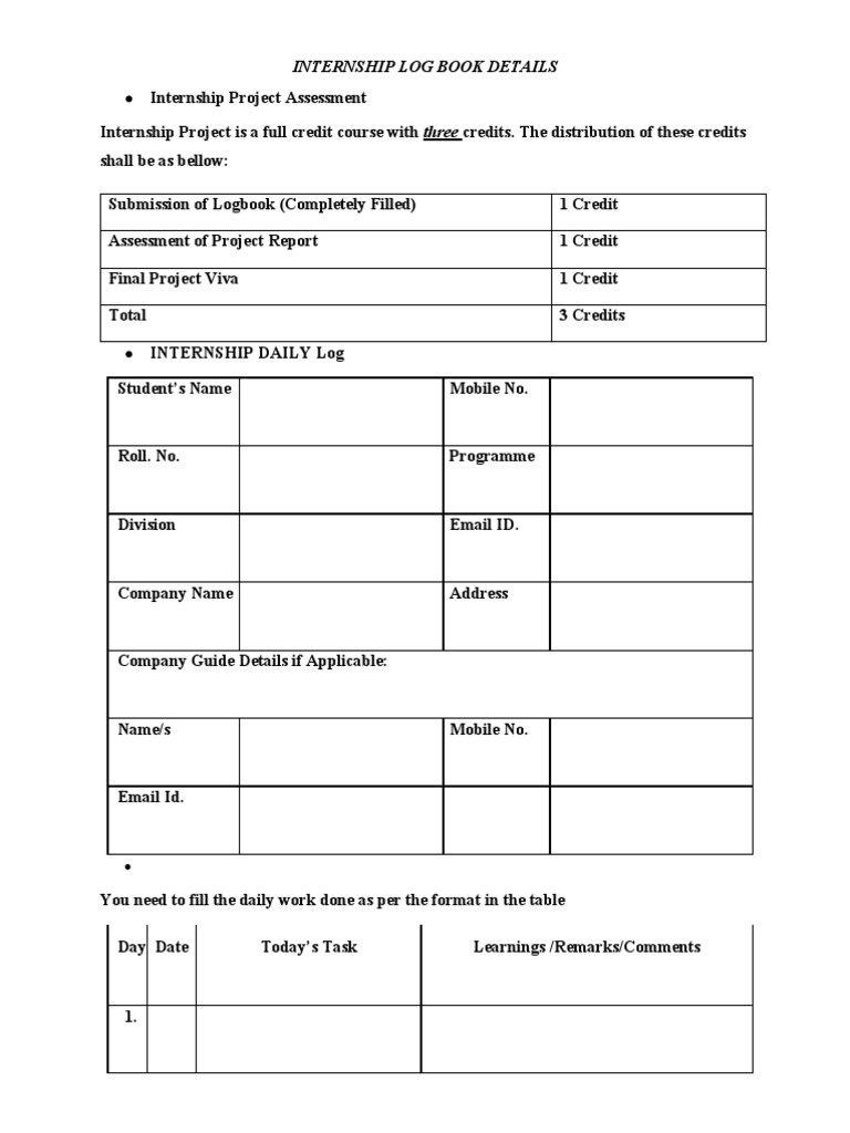 Guidelines For Filling Internship Logbook and Project Report | PDF ...