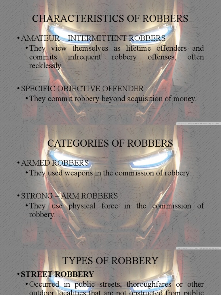 Types and Techniques of Robbery Investigation | PDF | Robbery | Crime Scene