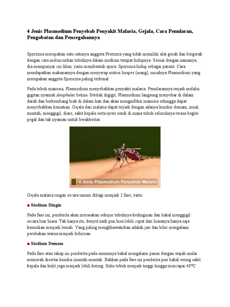 4 Jenis Plasmodium Penyebab Penyakit Malaria | PDF