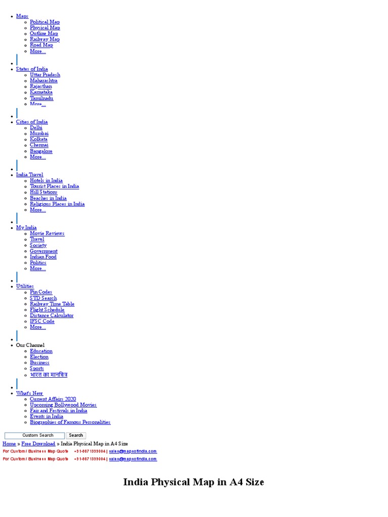 India Physical Map in A4 Size PDF | PDF | South Asia | Business
