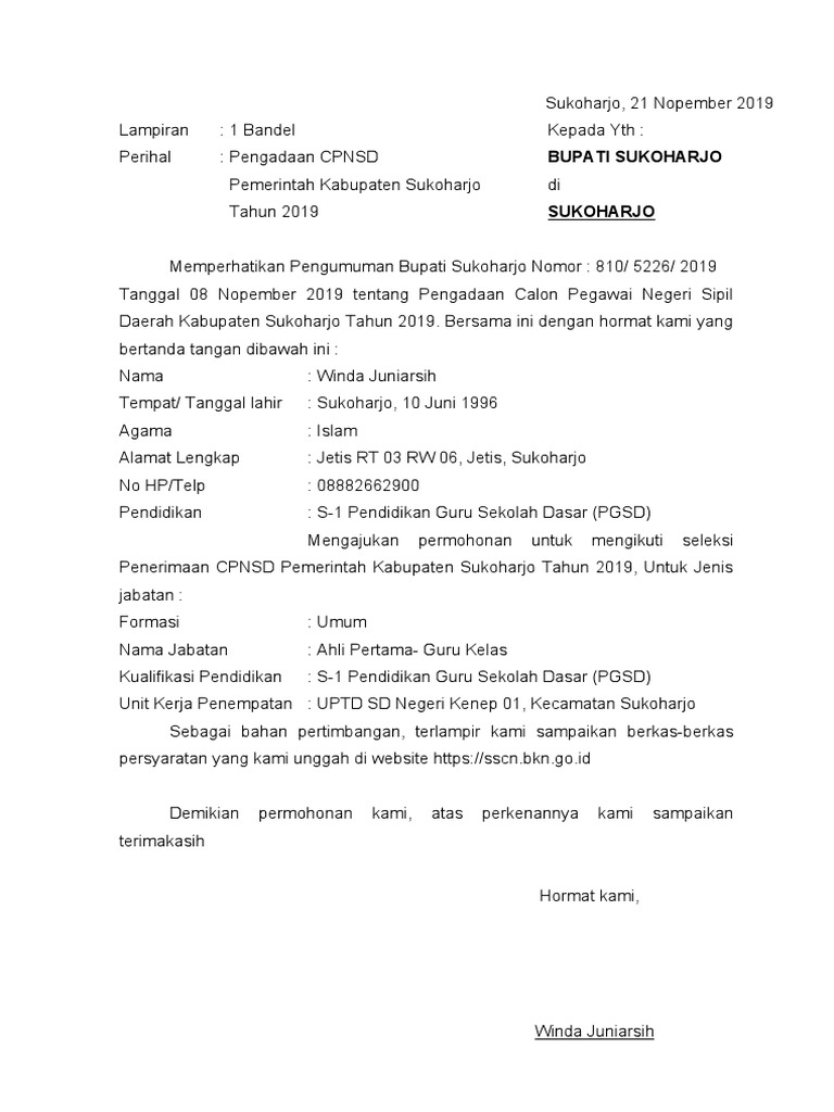 Surat Lamaran Winda | PDF