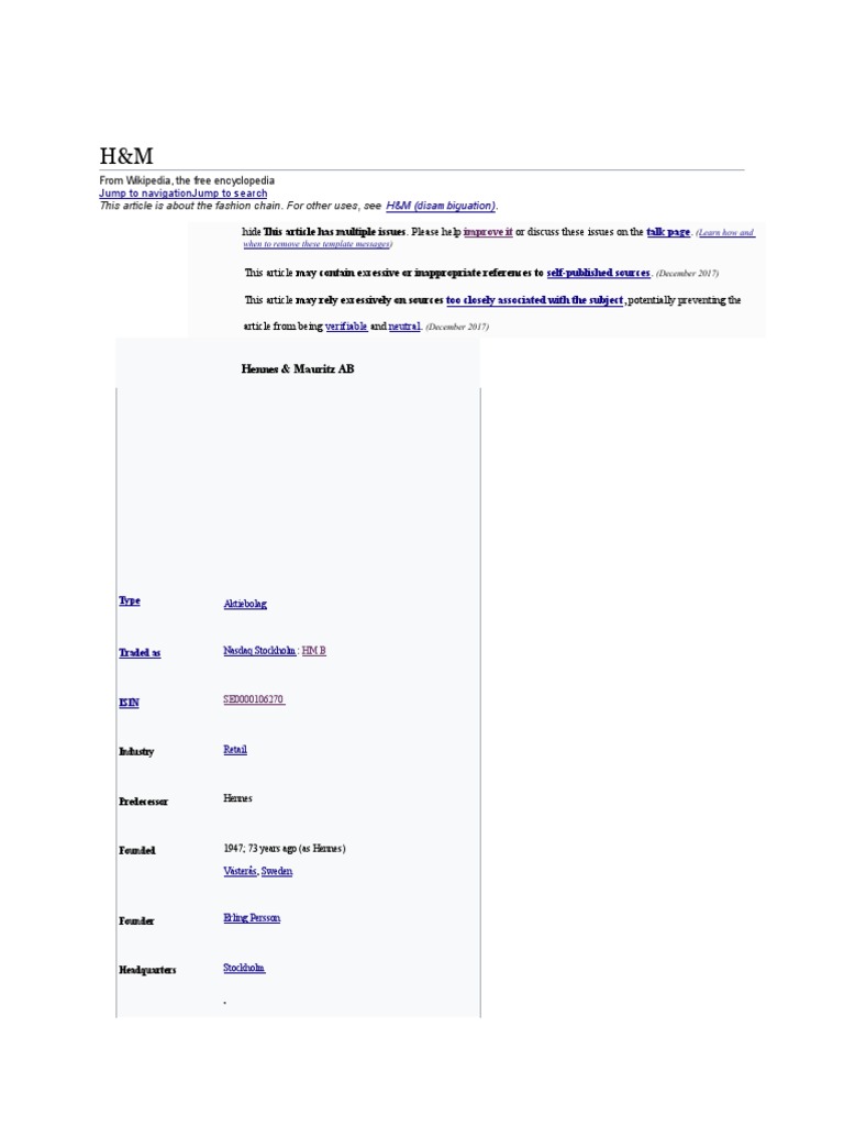 H&M | PDF | Clothing Industry | Clothing