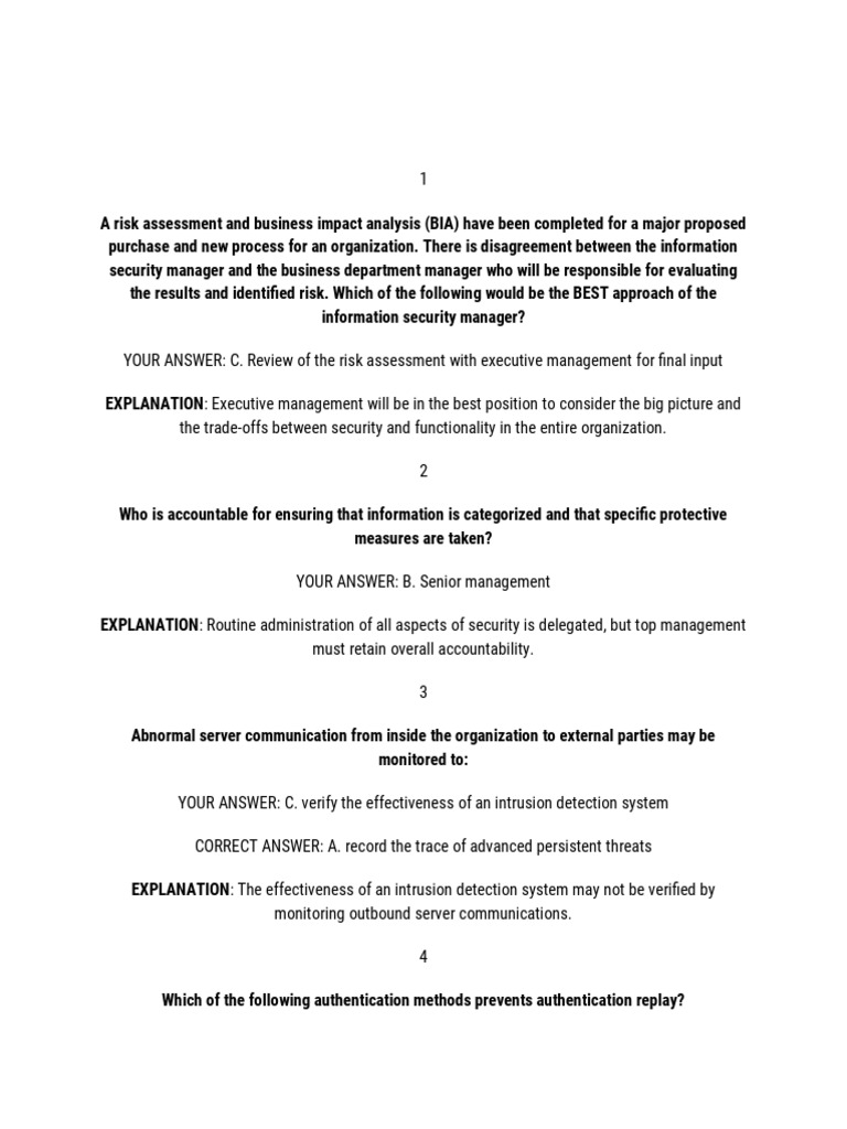 CISM Sample Exam | Download Free PDF | Vulnerability (Computing ...