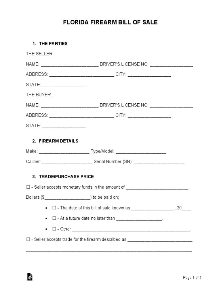 Florida Firearm Bill of Sale | PDF | Notary Public | Sales