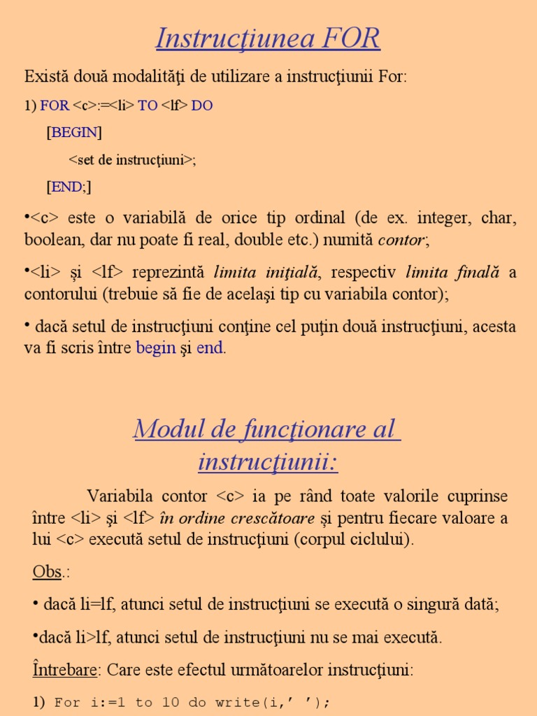 Instructiunea FOR | PDF