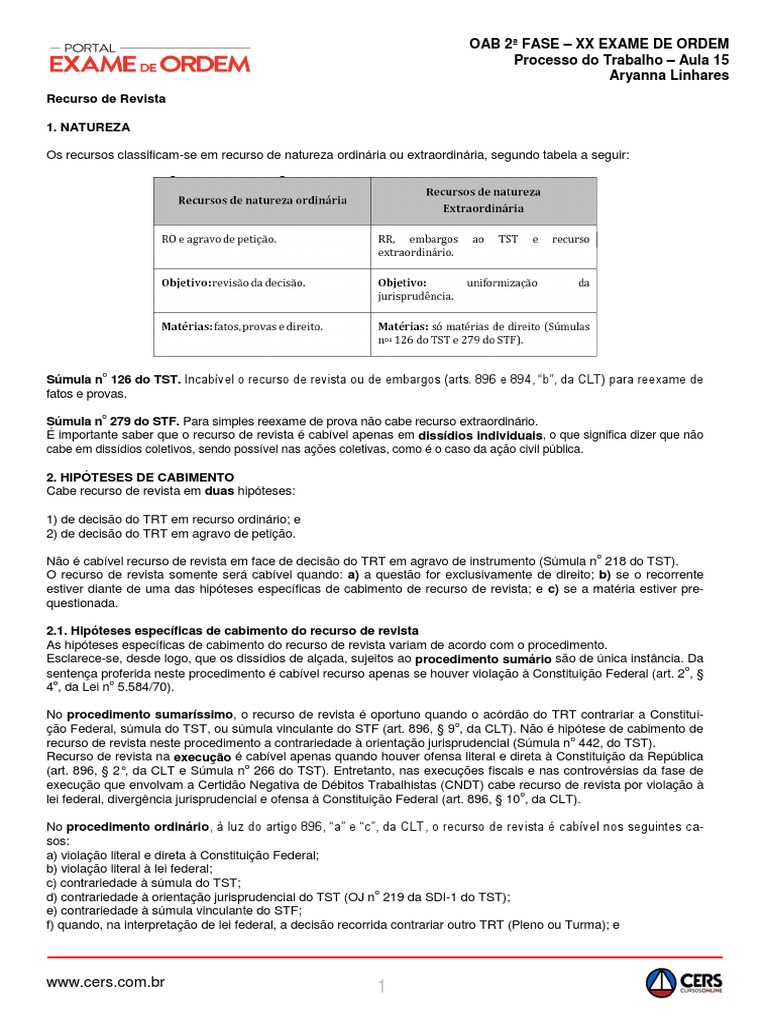 Recurso de Revista Modelo Oab | PDF | Jurisprudência | Governo