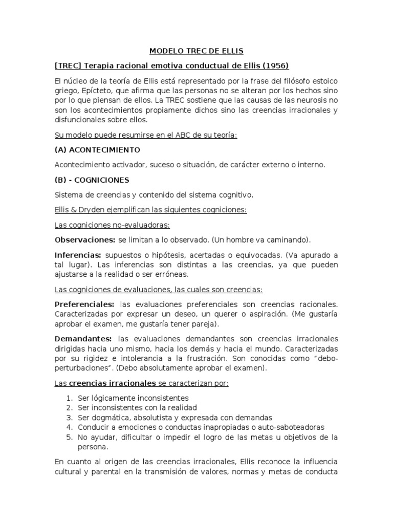 Modelo Trec de Ellis | PDF | Terapia racional de comportamiento emotivo ...