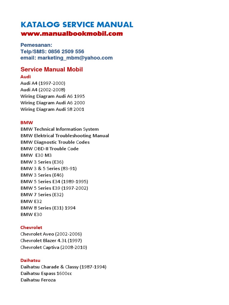 Service Manual Catalog Overview Pdf Volkswagen Toyota