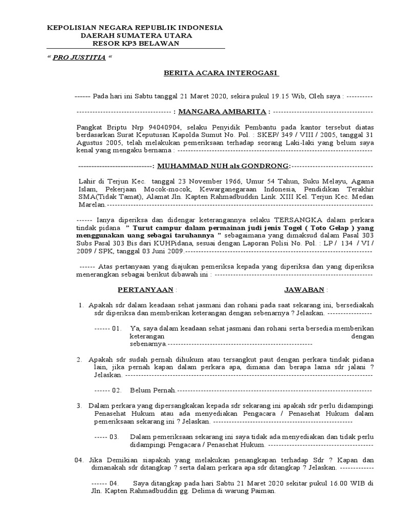 Bap. TSK Judi Gondrong | PDF