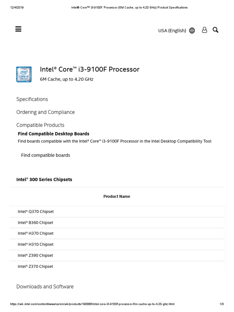 Intelﾂｮ Core邃 I3 9100f Processor 6m Cache Up To 4 20 Ghz Specificatii