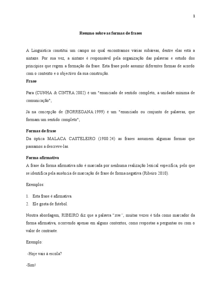 Formas de frases e seus tipos e marcadores | PDF | Assunto (gramática ...