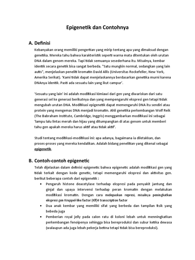 Definisi dan Contoh Epigenetik | PDF