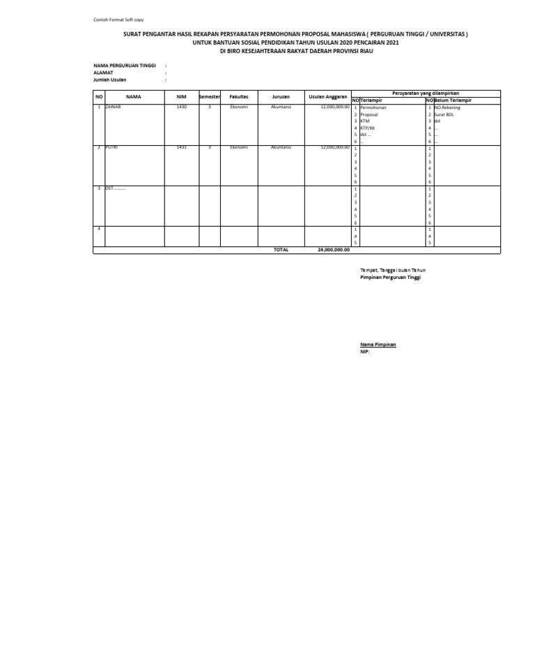 Contoh Format Rekapan | PDF
