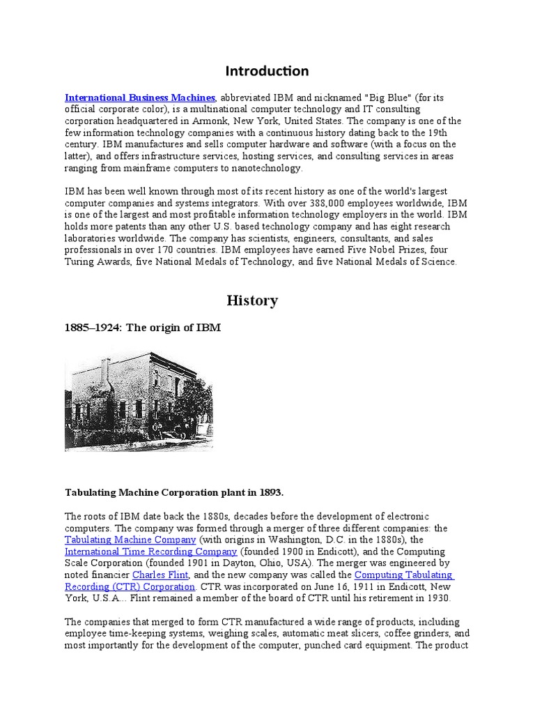 International Business Machines: 1885-1924: The Origin of IBM | PDF ...